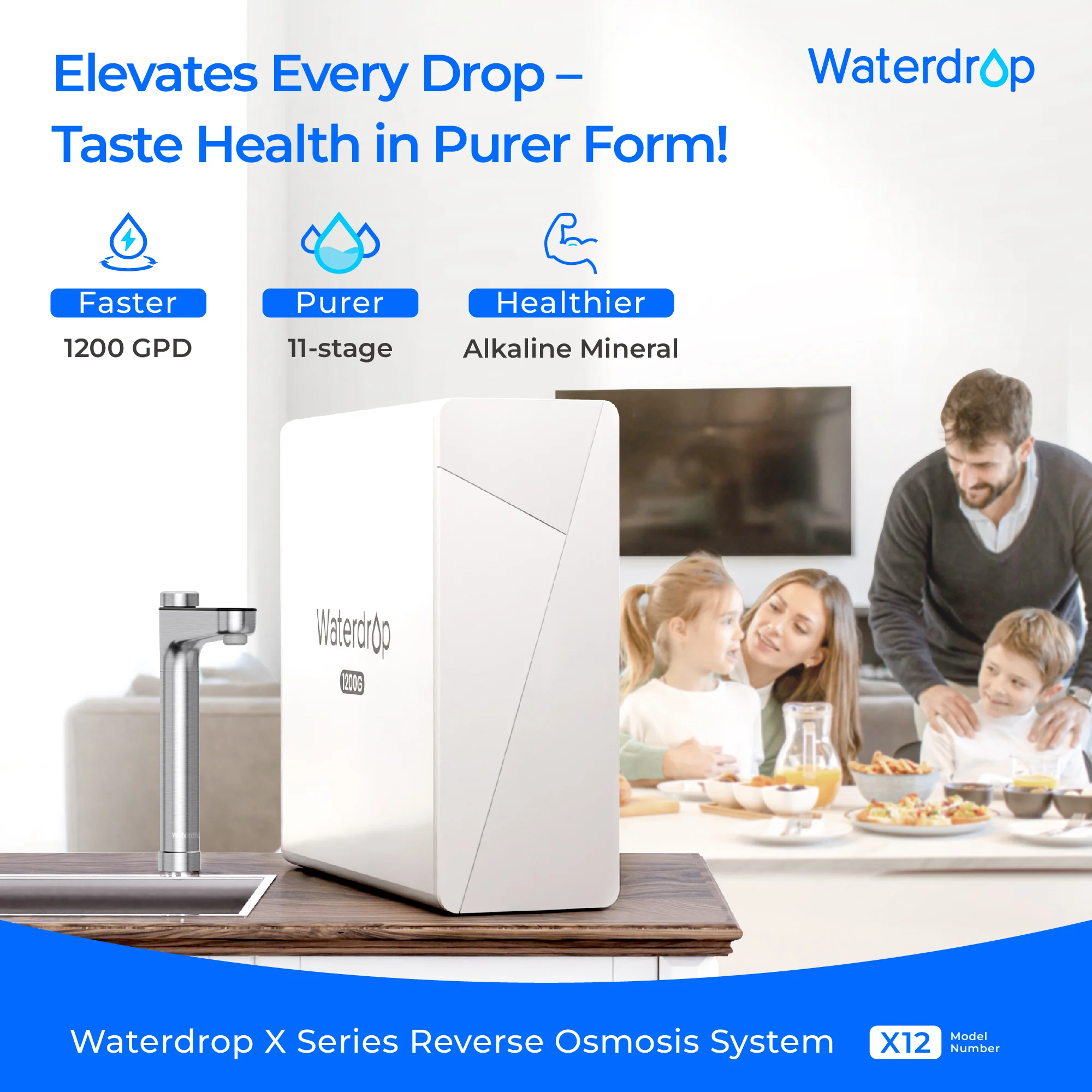 Waterdrop X Series Reverse Osmosis System, X12-Basic With Alkaline ...